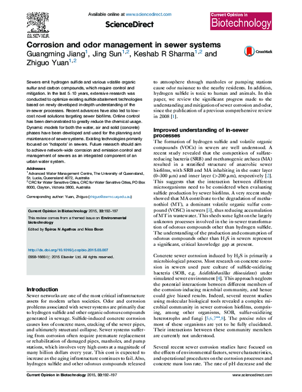 (PDF) Corrosion and odor management in sewer systems