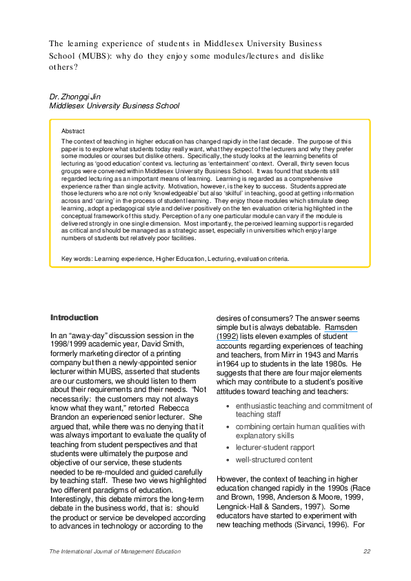 (PDF) The Learning Experience of Students in Middlesex University ...