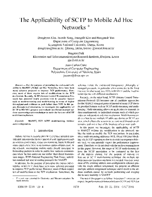 (PDF) The Applicability of SCTP to Mobile Ad Hoc Networks | Hongseok ...