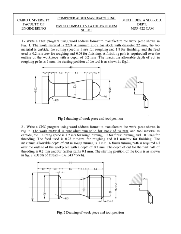 Turning Problem sheet