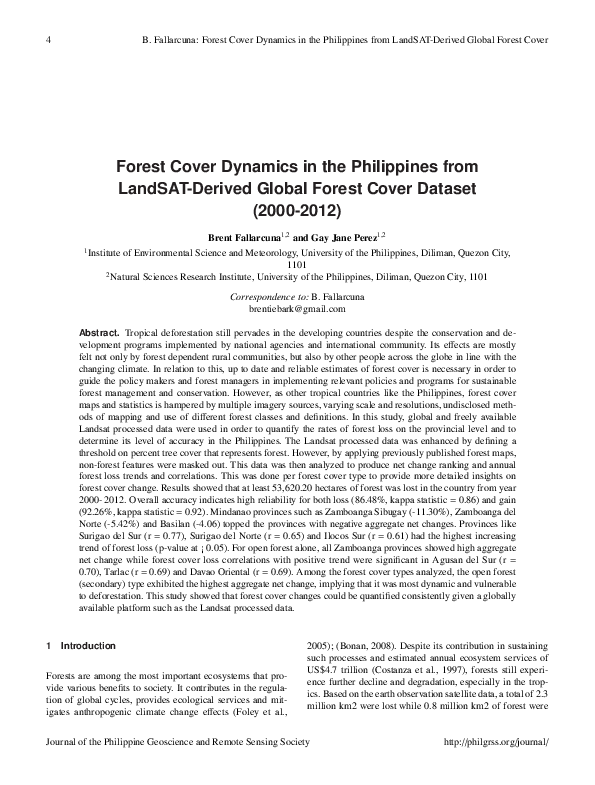 (PDF) Forest Cover Dynamics in the Philippines from LandSAT-Derived ...