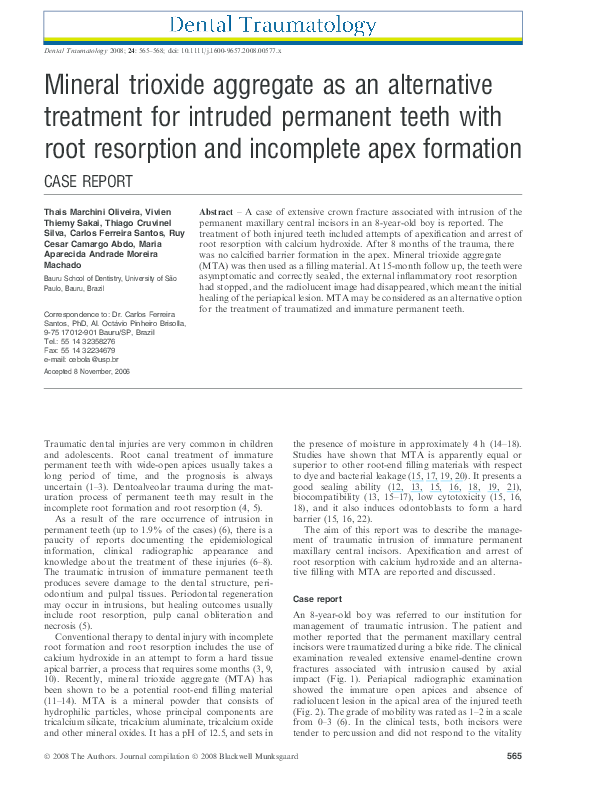 (PDF) Unintentional extrusion of Mineral Trioxide Aggregate into the ...