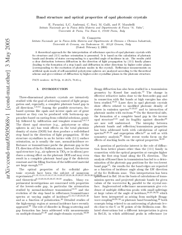 (PDF) Band structure and optical properties of opal photonic crystals
