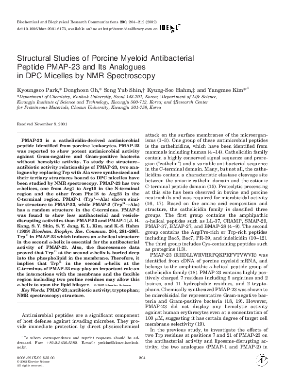 (PDF) Structural Studies of Porcine Myeloid Antibacterial Peptide PMAP ...