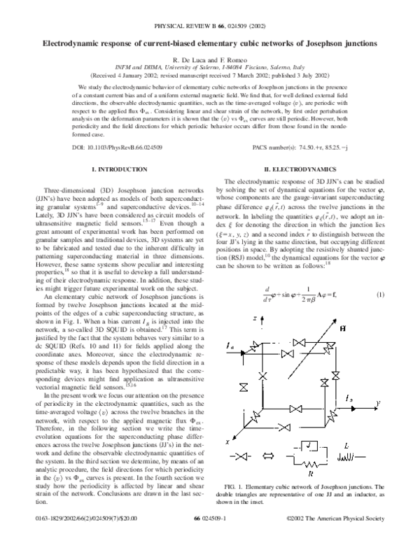 (PDF) Electrodynamic response of current-biased elementary cubic networks of Josephson junctions