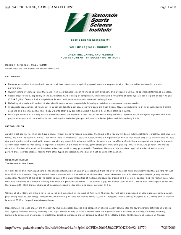 (PDF) CREATINE, CARBS, AND FLUIDS: HOW IMPORTANT IN SOCCER NUTRITION?