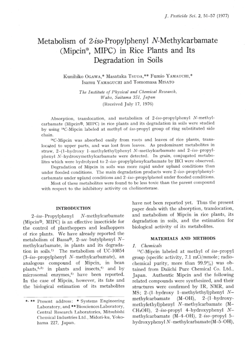 (PDF) Metabolism of 2-iso-Propylphenyl N-Methylcarbamate (Mipcin®, MIPC ...