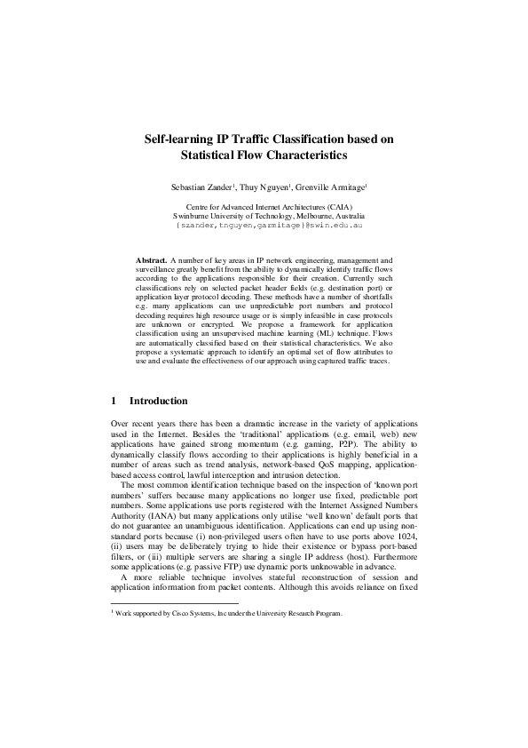 Pdf Self Learning Ip Traffic Classification Based On Statistical Flow