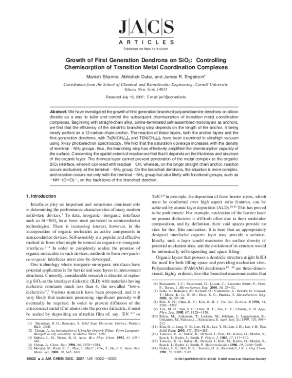 Pdf Growth Of First Generation Dendrons On Sio 2 Controlling