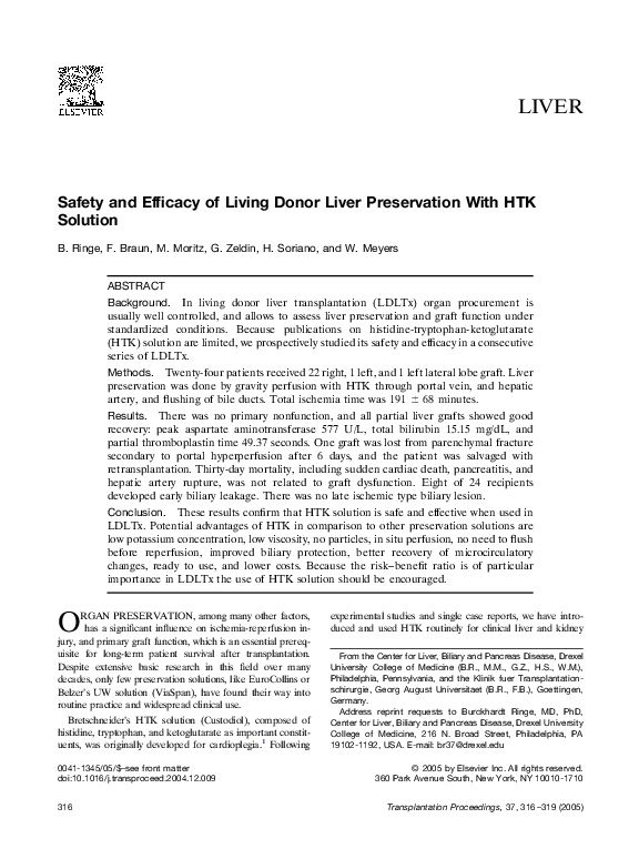 (PDF) Safety and Efficacy of Living Donor Liver Preservation with HTK ...