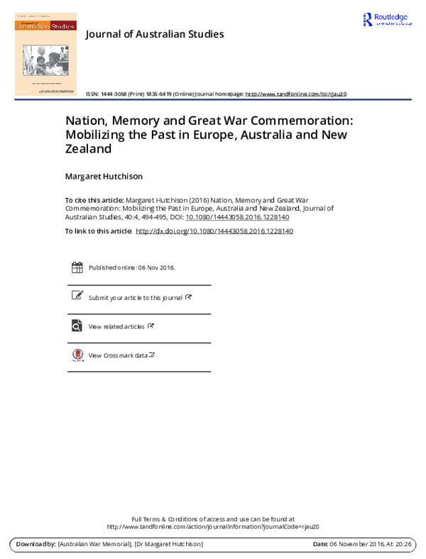 (PDF) Review of Nation, Memory and Great War Commemoration: Mobilizing ...