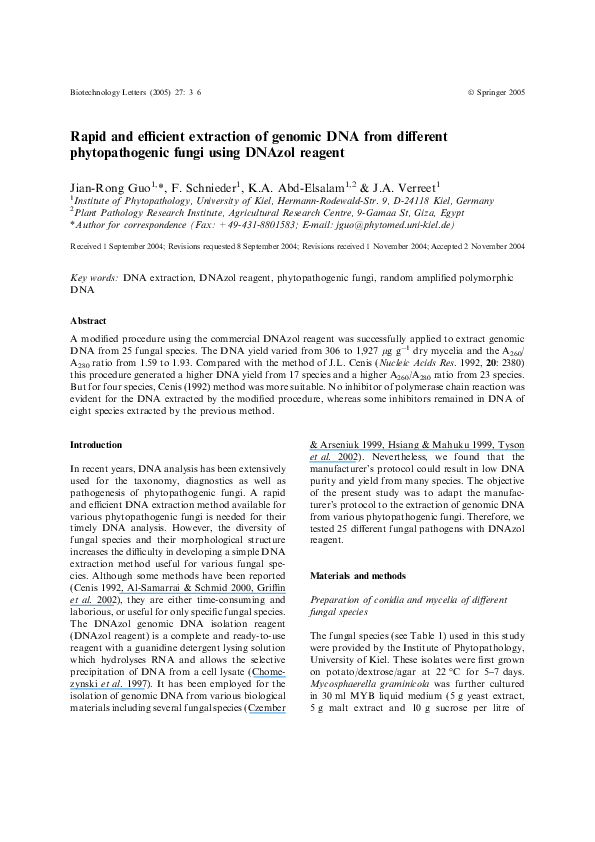 Rapid And Efficient Method For The Extraction Of Fungal And Oomycetes