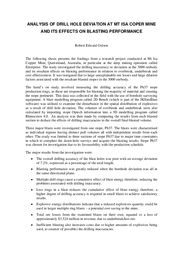(PDF) ANALYSIS OF DRILL HOLE DEVIATION AT MT ISA COPER MINE AND ITS ...