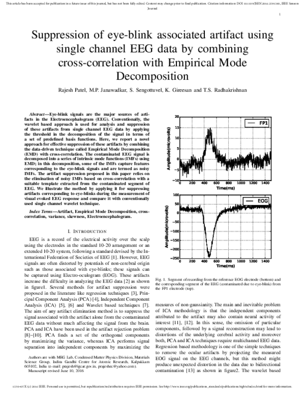 (PDF) Suppression of eye-blink associated artifact using single channel EEG data by combining ...