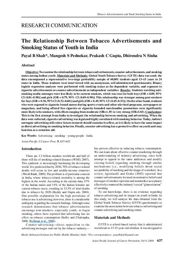 (PDF) The relationship between tobacco advertisements and smoking ...