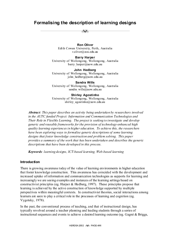 (PDF) Formalising the description of learning designs