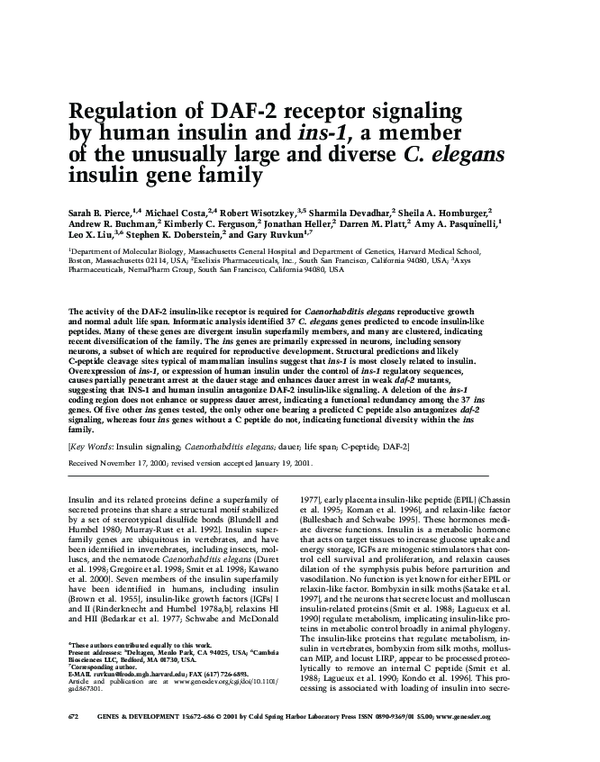 (PDF) Regulation of DAF-2 receptor signaling by human insulin and ins-1 ...