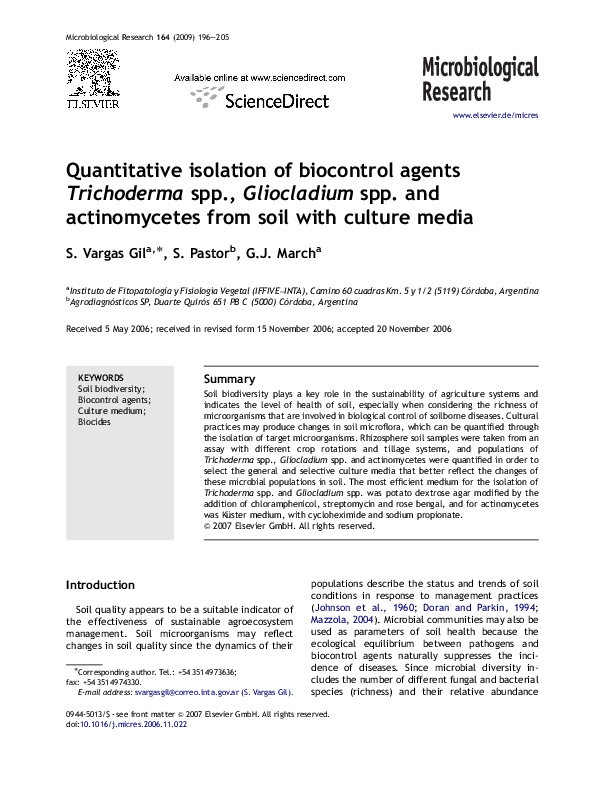 Pdf Quantitative Isolation Of Biocontrol Agents Trichoderma Spp