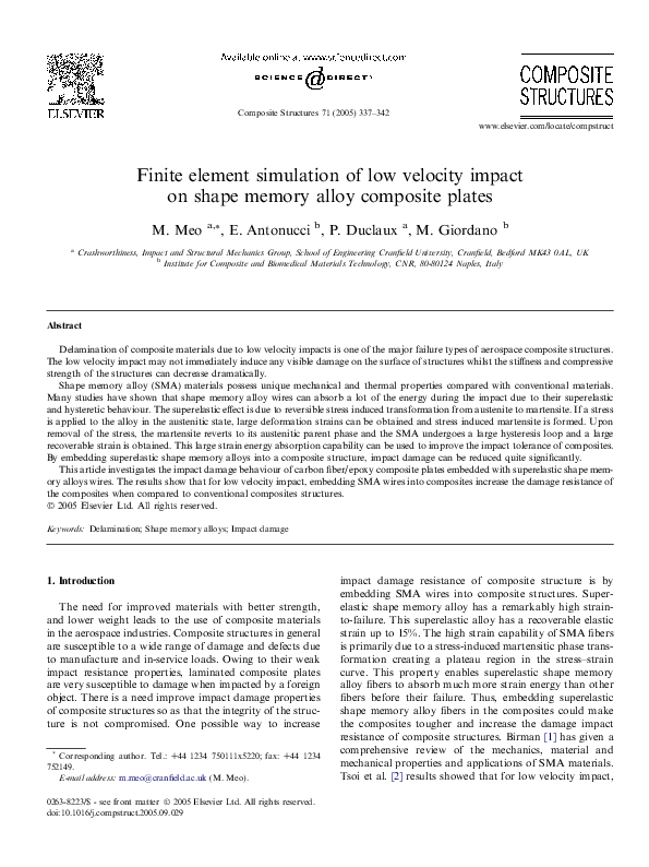 Pdf Finite Element Simulation Of Low Velocity Impact On Shape Memory Alloy Composite Plates
