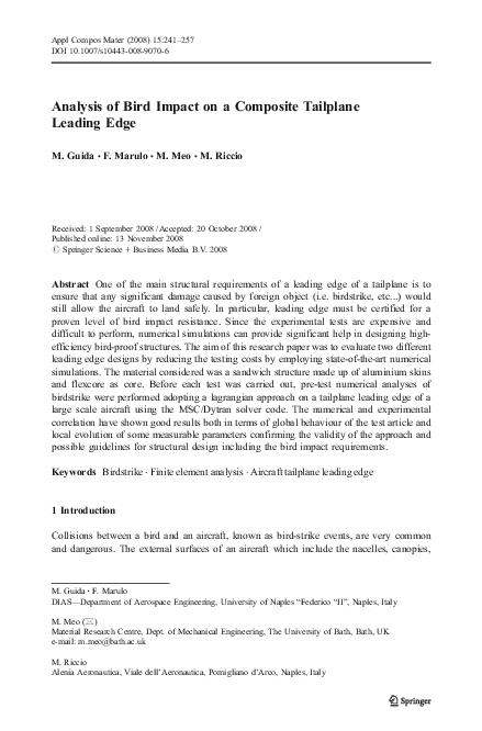 (PDF) Analysis of Bird Impact on a Composite Tailplane Leading Edge