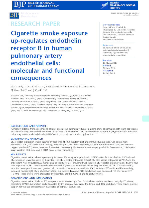 Pdf Cigarette Smoke Exposure Up Regulates Endothelin Receptor B In