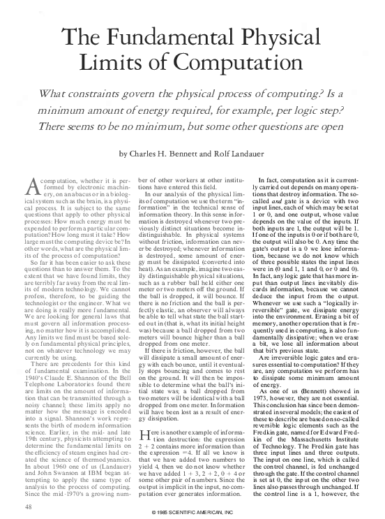 (PDF) The Fundamental Physical Limits of Computation