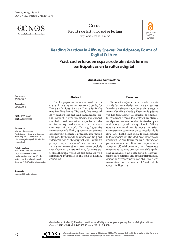 (PDF) Reading Practices in Affinity Spaces: Participatory Forms of ...