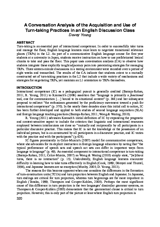 (PDF) A Conversation Analysis of the Acquisition and Use of Turn-taking ...