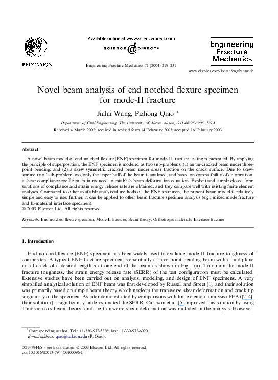 (PDF) Novel beam analysis of end notched flexure specimen for mode-II ...