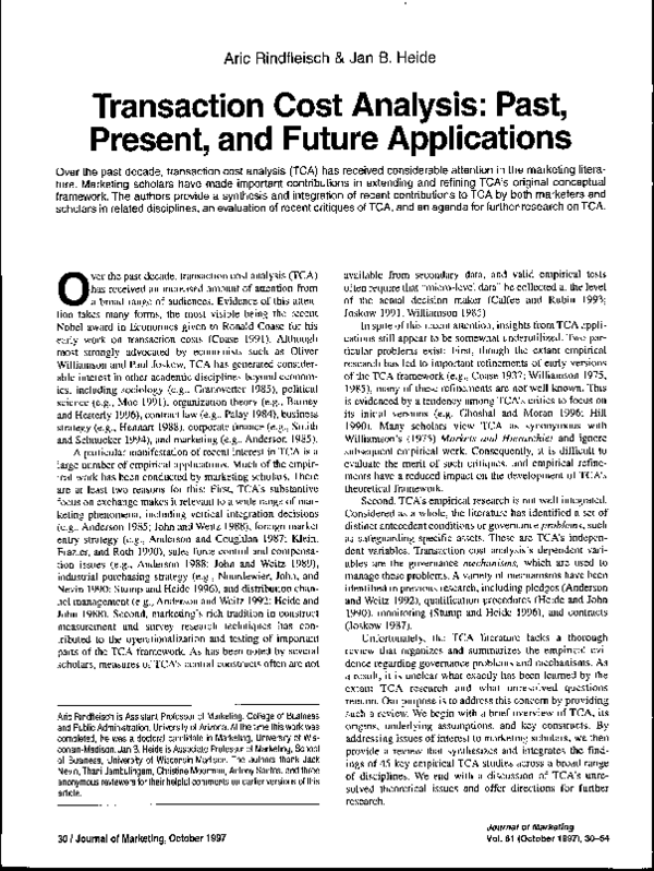 (PDF) Transaction Cost Analysis: Past, Present, and Future Applications