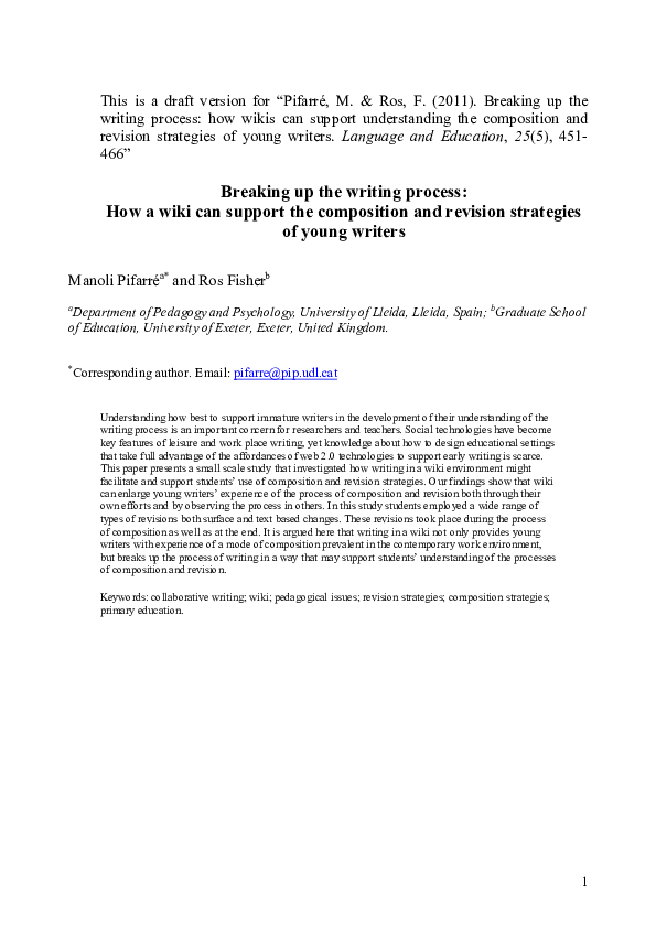 (PDF) Breaking up the writing process: how wikis can support ...