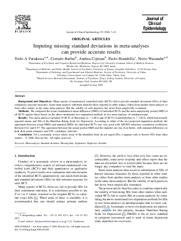 (PDF) Imputing missing standard deviations in meta-analyses can provide accurate results