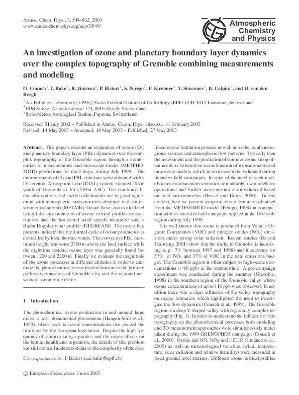 (PDF) An investigation of ozone and planetary boundary layer dynamics over the complex ...