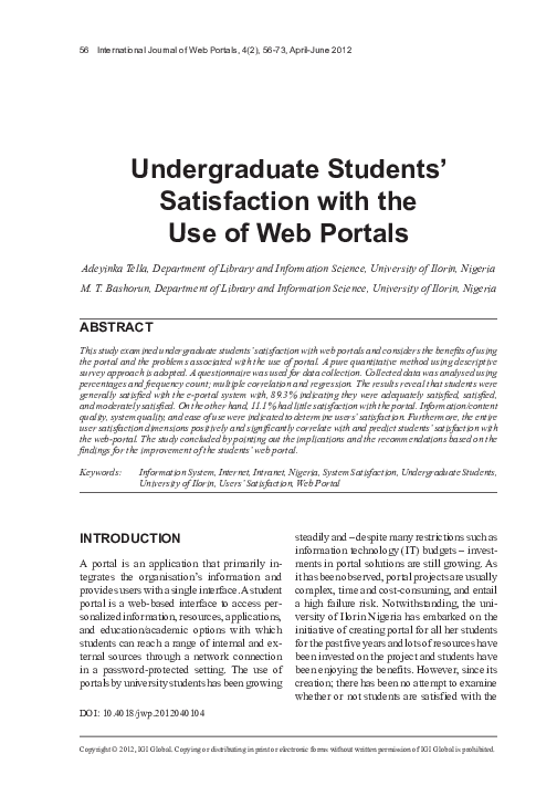 (PDF) Undergraduate Students’ Satisfaction with the Use of Web Portals