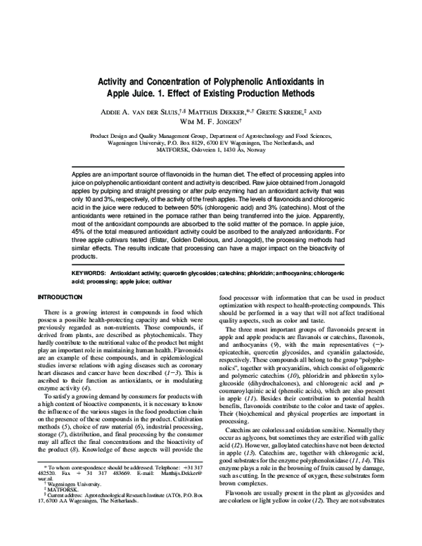 (PDF) Activity and Concentration of Polyphenolic Antioxidants in Apple Juice. 1. Effect of ...