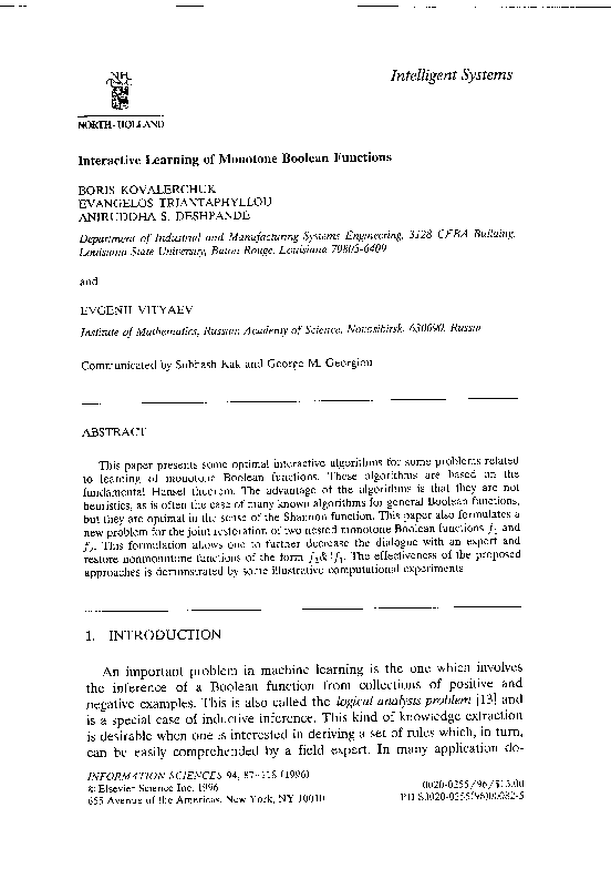 Pdf Interactive Learning Of Monotone Boolean Functions