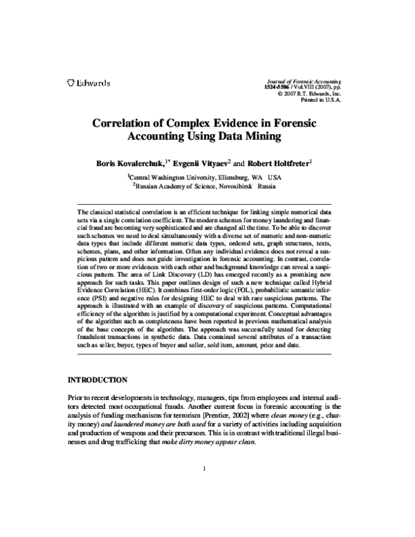 (PDF) Correlation of Complex Evidence in Forensic Accounting Using Data ...