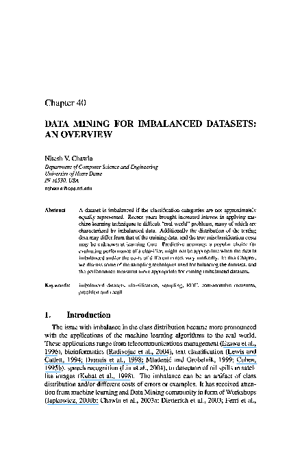 Pdf Data Mining For Imbalanced Datasets An Overview
