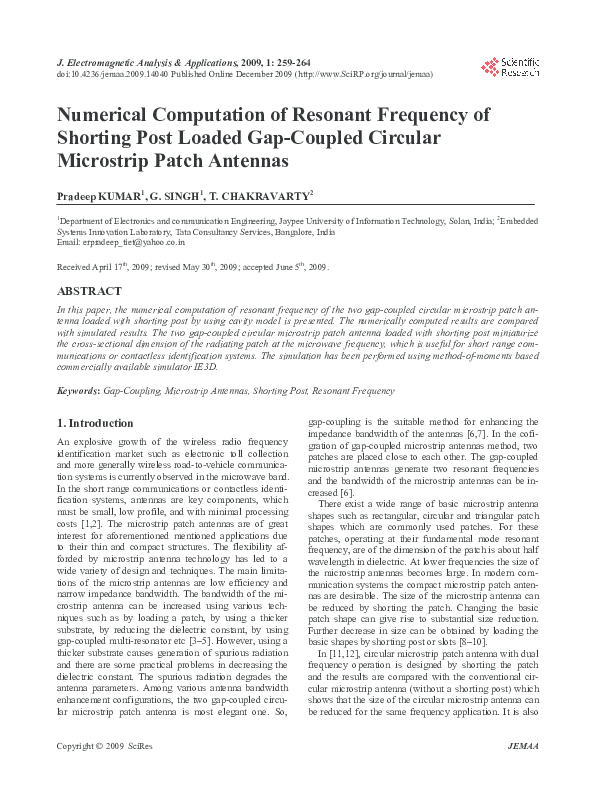 Pdf Numerical Computation Of Resonant Frequency Of Gap Coupled