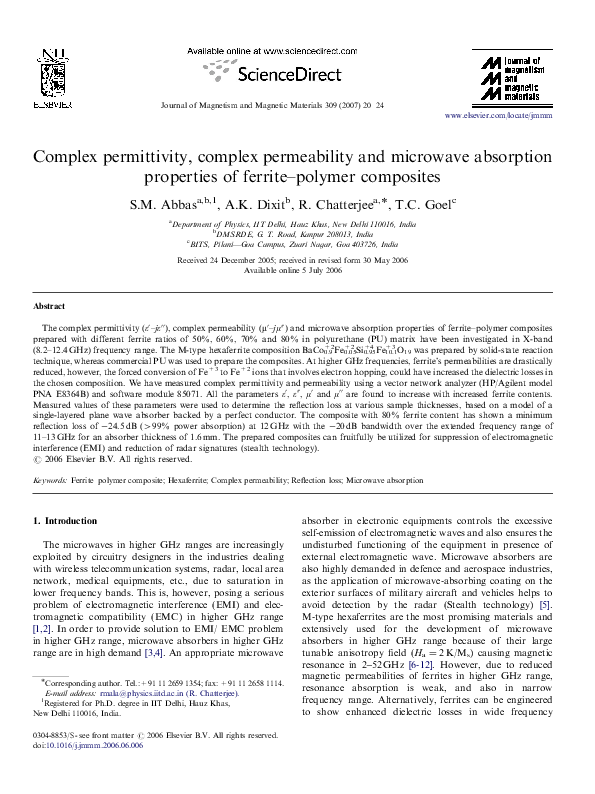 (PDF) Complex permittivity, complex permeability and microwave ...