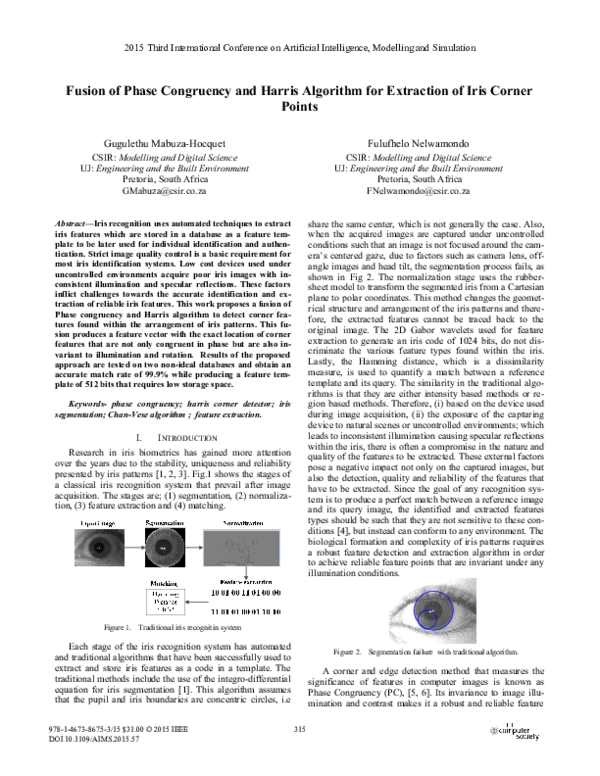 (PDF) Fusion of Phase Congruency and Harris Algorithm for Extraction of Iris Corner Points
