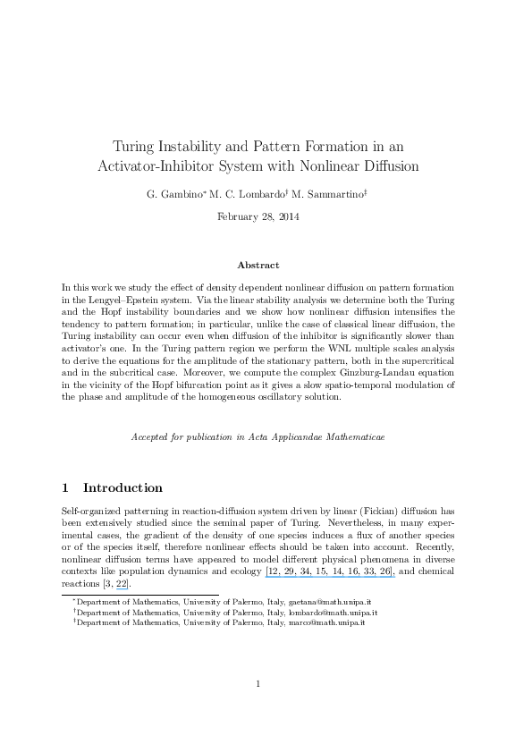 (PDF) Turing Instability and Pattern Formation for the Lengyel-Epstein System with Nonlinear ...