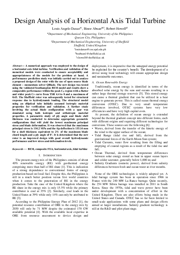 (PDF) Design Analysis of a Horizontal Axis Tidal Turbine