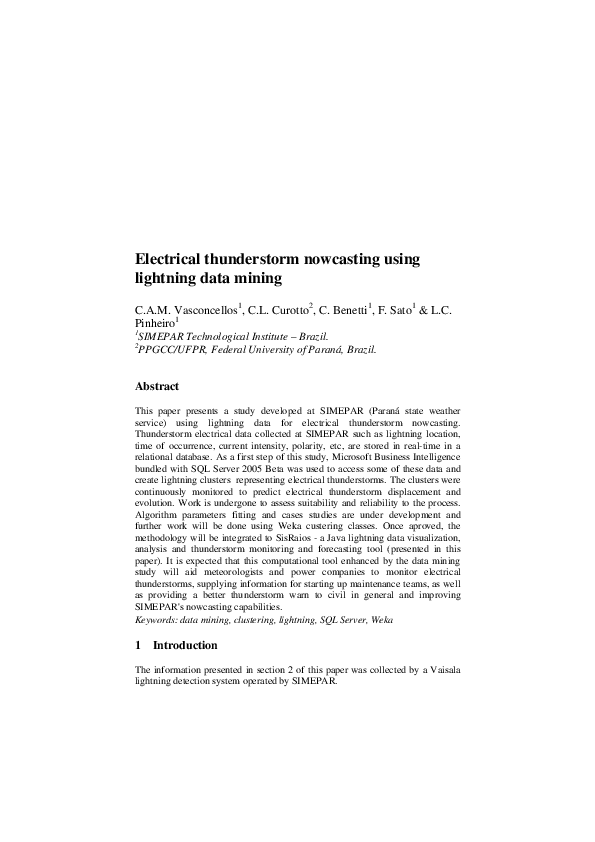 (PDF) ELECTRICAL THUNDERSTORM NOWCASTING USING LIGHTNING DATA MINING