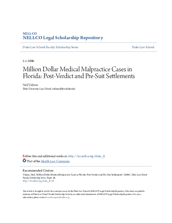 (PDF) Million Dollar Medical Malpractice Cases in Florida: Post-Verdict ...