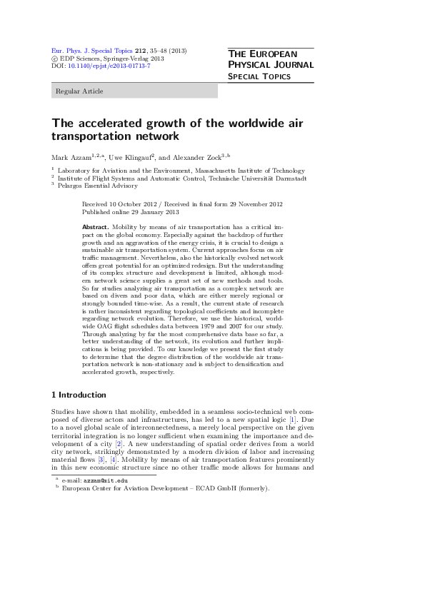(PDF) The accelerated growth of the worldwide air transportation network