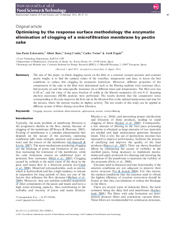 (PDF) Optimising by the response surface methodology the enzymatic elimination of clogging of a ...