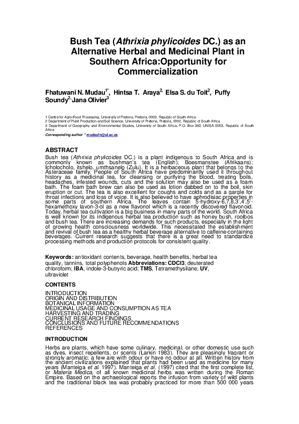 (PDF) Bush Tea (Athrixia phylicoides DC.) as an Alternative Herbal and Medicinal Plant in ...