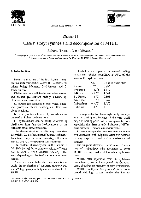 (PDF) Case history: synthesis and decomposition of MTBE