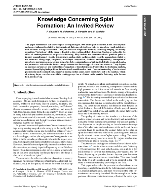(PDF) Knowledge concerning splat formation: An invited review